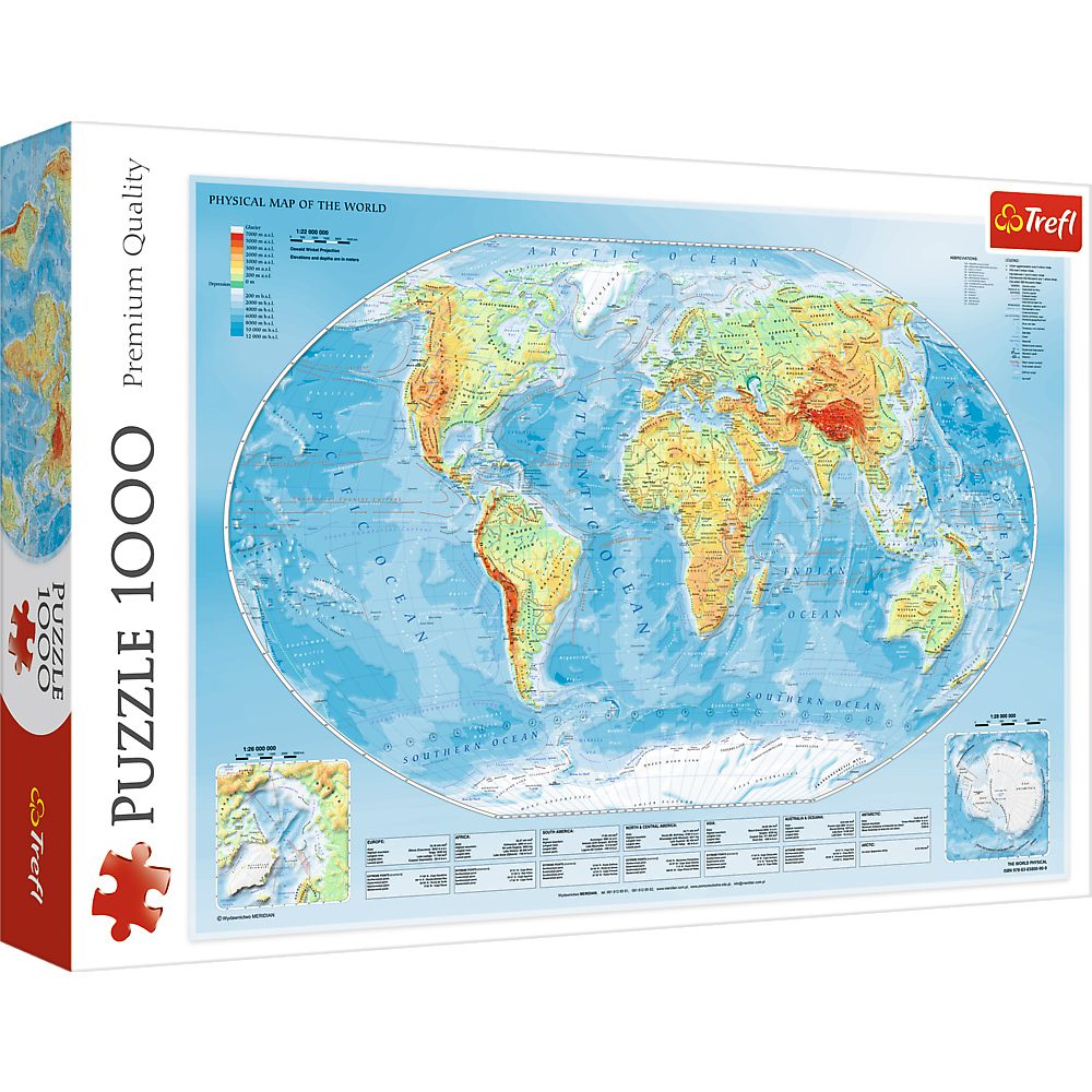 Trefl puzzle: 1000 – Physical map of the world – TROPIK